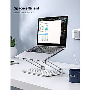 Lamicall Laptop Stand, Adjustable Notebook Riser - Foldable Portable Ergonomic Computer Desktop Laptop Holder for Desk, Compatible with MacBook Air Pro, Dell XPS, HP (10-17") - Silver