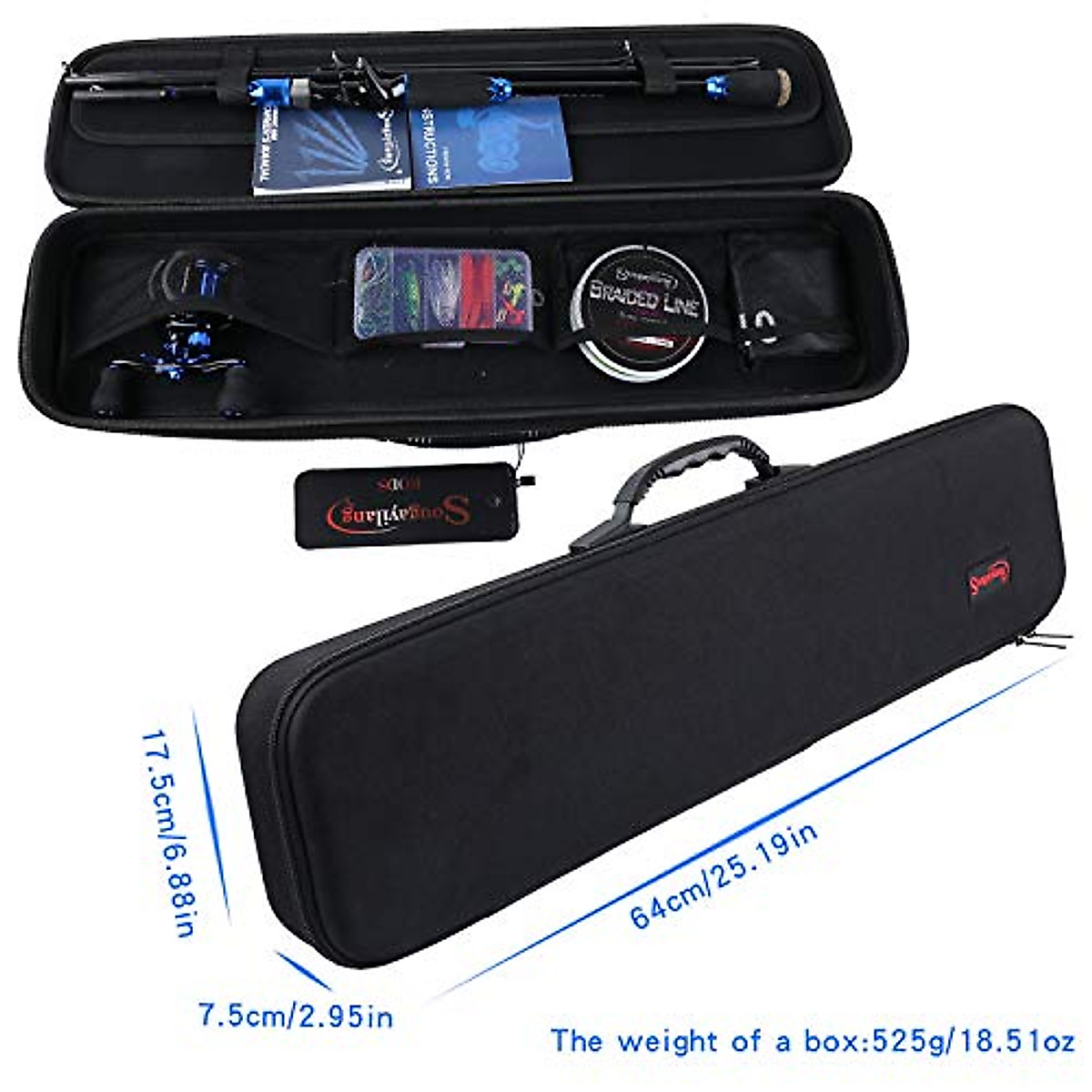 Sougayilang Baitcasting Travel Fishing Rod Reel Combos 7.0:1 Gear Baitcasting Fishing Reel-4PC Protable Fishing Pole with Fishing Carrier Bag -2.1M Blue Right Handed