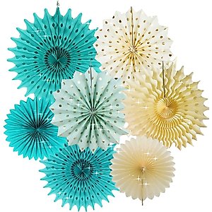 Teal Gold Birthday Party Decorations Women Cream Mint Gold Polka Dot Paper Fans for Teal Bridal Shower Decorations Teal Gold Wedding/Eid Mubarak Party Decorations