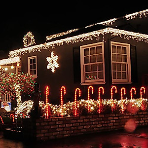 GLOWNOVA 12 Pack 16.5'' Christmas Candy Cane Pathway Markers, Xmas Pathway Lights Outdoor with 70 Warm White Lights for Walkway Garden Lawn Holiday Decorations