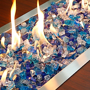 Grisun Fire Glass with Drop-in Fire Pit Kit 18 x 18 Inch, Round Burner with Tray, Come with Upgraded Spark Ignition Kit for Gas Fire Pit, Fire Table