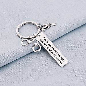 HOLLP Correctional Officer Gift Funny Curse Keychain I Run On Chaos Energy Drinks And Cuss Words Keychain Corrections Gift for Police Officer (Keychain)