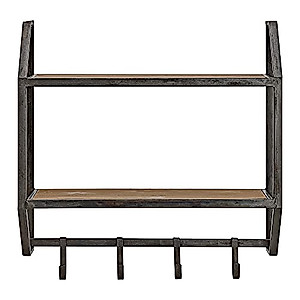 FirsTime & Co. Brown Bentley Wall Shelf with Hooks, Wall Mounted Floating Shelf for Bedroom, Kitchen, Living Room, Bathroom, Home Office, Wood, 24.75 x 7 x 23.5 inches (70438)