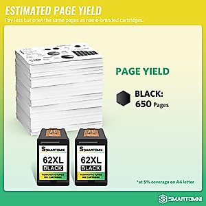 S SMARTOMNI 62XL Black Ink Cartridge Replacement for HP 62 62XL Ink Cartridges Combo Pack Black for HP OfficeJet 5740 5745 5746 8040 200 250 HP Envy 5545 5660 5665 7640 (2 Pack, Black)