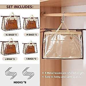 AxPower 8 Pack Handbag Storage Organizer Purse Clear Dust Cover Bag for Closet with Zipper and Handle, 4 Sizes