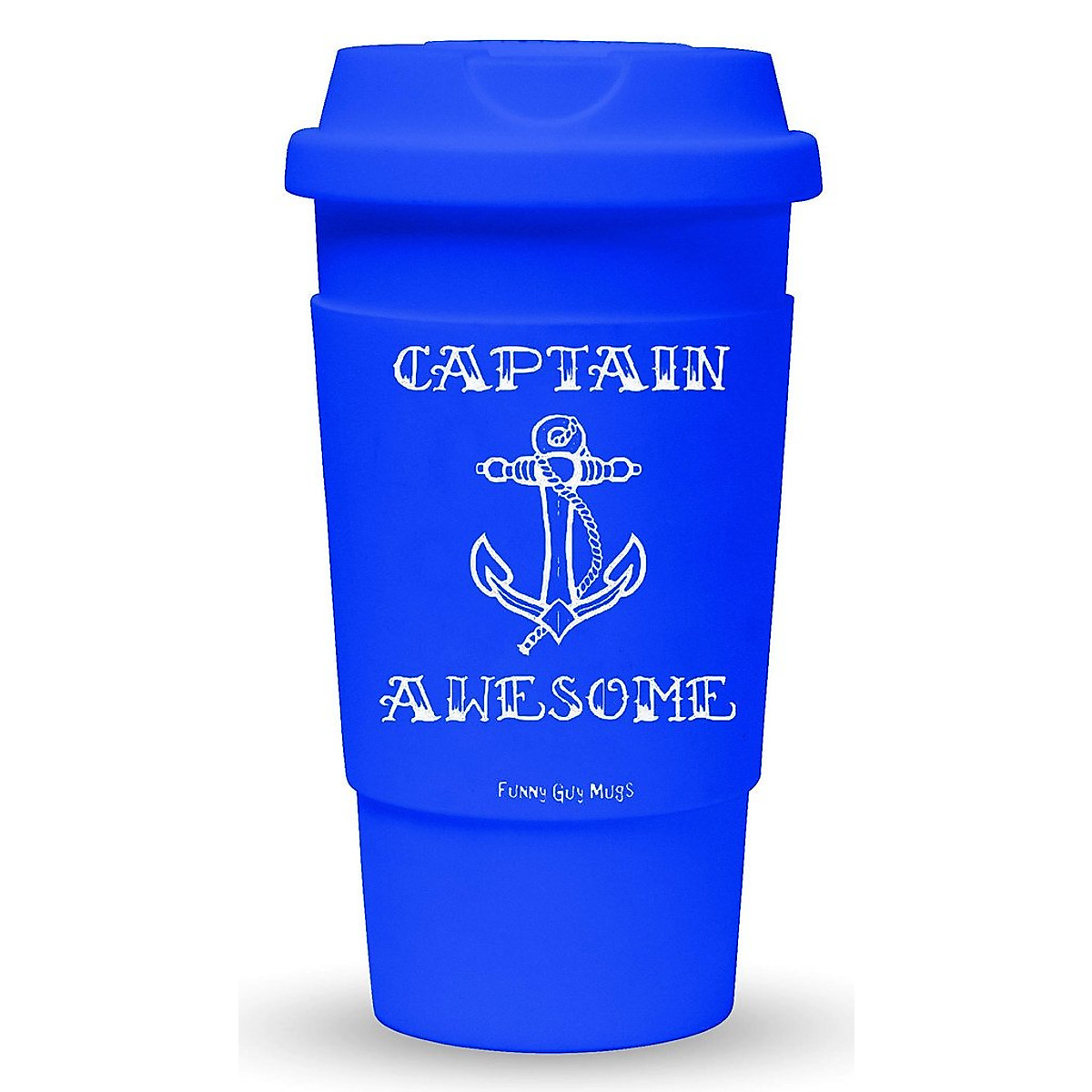 Funny Guy Mugs Captain Awesome Travel Tumbler With Removable Insulated Silicone Sleeve, Blue, 16-Ounce