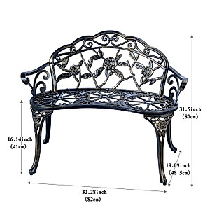 C/G Patio Balcony Bench Double Seat, Anti-Rust Cast Aluminum Patio Garden Bench for Park Yard Outdoor Furniture Copper