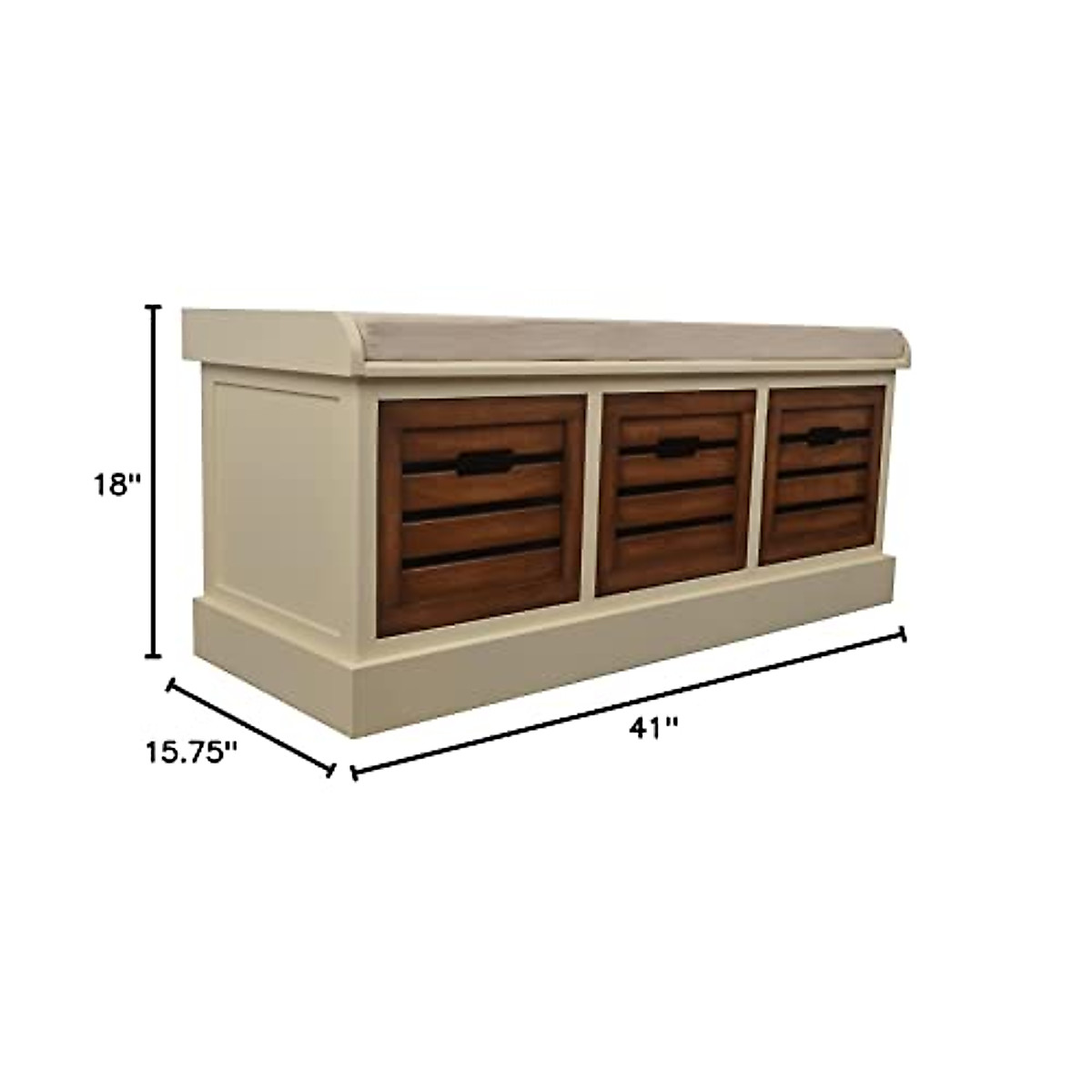 Decor Therapy Melody Three Drawer Bench with Cushion Wood White Honeynut (FR6337) White and Honey