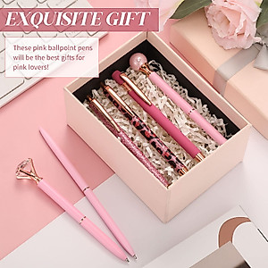 Qeeenar 6 Pcs Ballpoint Pens Set Metal Crystal Diamond Pen for Journaling Glitter Pretty Cute Stationery Black Ink Fancy Gifts for Women Girls Teacher Office Wedding School Supplies(Pink Series)