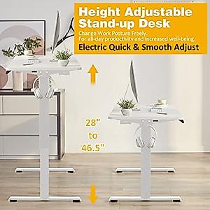Electric Standing Desk, 55x24 Height Adjustable Sit Stand Desk with Memory Presets, Large Computer Desk for Home and Office, White Frame & White Desktop