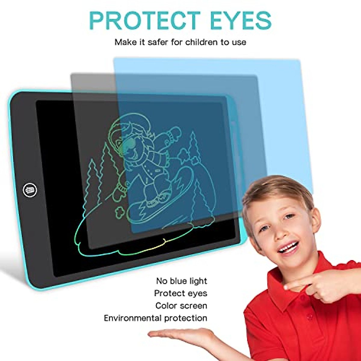 LCD Writing Tablet 12 Inch Toddler Doodle Board,Colorful Drawing Tablet Writing Pad,Erasable Electronic Painting Pads,Educational and Learning Girls Gifts Toys for 3 4 5 6Year Old Girls Boys(Sky Blue)