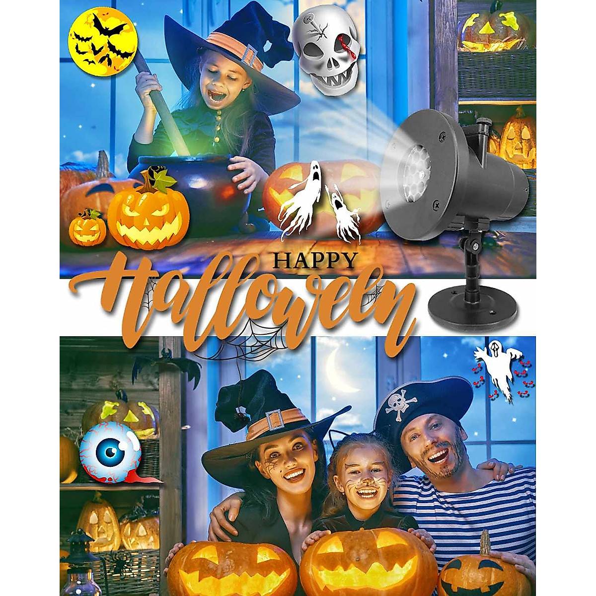 Christmas Projector Lights Outdoor Decorations, KITASST Upgrade Led Xmas Halloween Snowfall Santa Projection Lamp, Waterproof Landscape Lighting for Party Garden Holidays House Indoor Outside(Black)