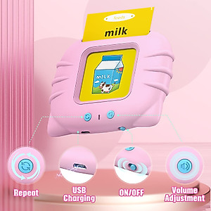 FISHOAKY Talking Flash Cards Educational Toys for 2 3 4 5 6 Year Old Boys Girls, Learning Toys, 112 Audible Baby Flash Cards 224 Words, Preschool Learning Toys Birthday Gift for Kids, Pink