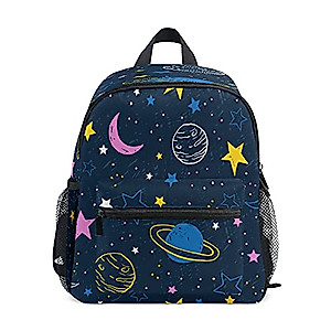 Cute Toddler Backpack Mini Travel Bag Galaxy Moon Star Planet for Baby Girl Boy Age 3-7