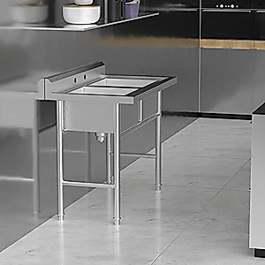Bonnlo Commercial 304 Stainless Steel Sink 2 Compartment Free Standing Utility Sink for Garage, Restaurant, Kitchen, Laundry Room, Outdoor, 35.8" W x 21.3" D x 40" H
