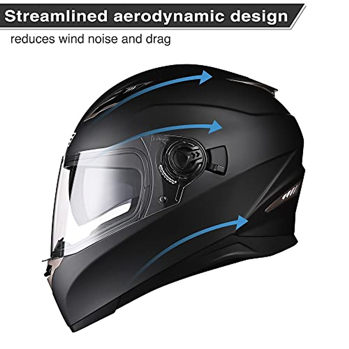 AHR Motorcycle Full Face Helmet Dual Visor Street Bike Lightweight DOT Approved Helmet Snowmobile Touring Sports for Adult Run-F1 (Matte Black, Large)