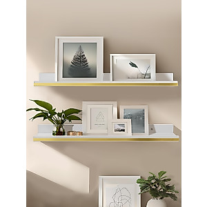 Sivapleso Floating Shelves for Wall, 24 Inches Long White and Gold Floating Shelves Modern Picture Ledge Hanging Wall Shelves Set of 2