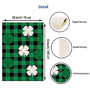 Fukeen St Patricks Day Green Black Buffalo Plaids House Flag 28x40 Inch Ireland Lucky Clover Shamrock Blessed Spring Farmhouse Holiday Decorations Small Yard Flags Garden Double Sided Outside