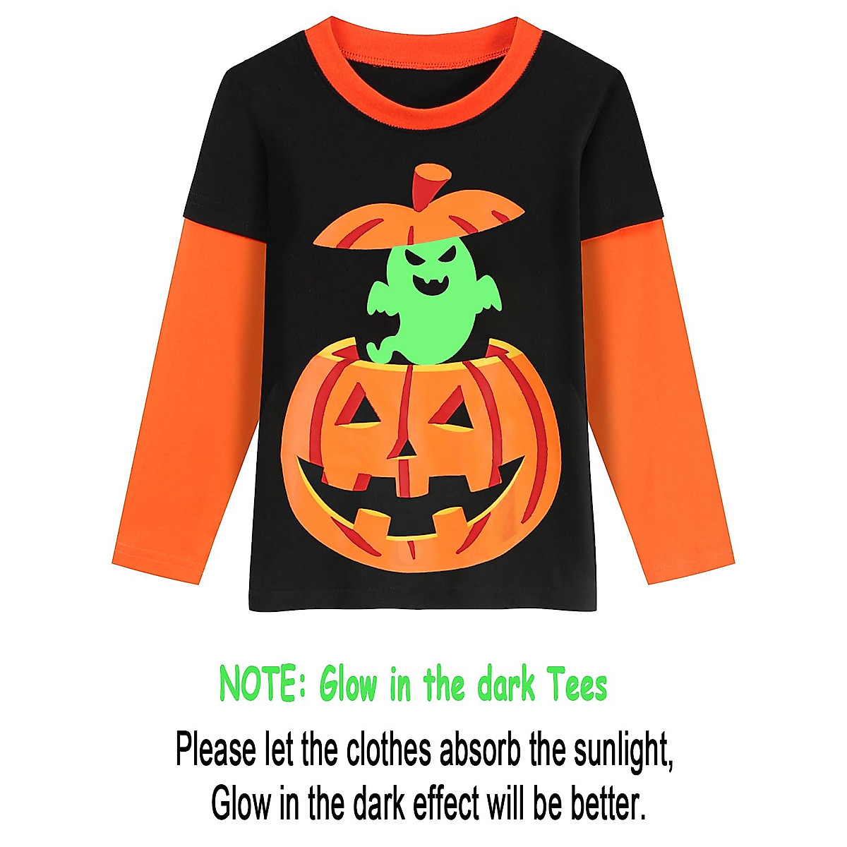Halloween Shirts Little Boys Girls T-Shirts Glow in The Dark Ghost Long Sleeve Tees Kids Pumpkin Tops 10 11 Years