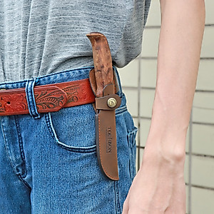 TOURBON Brown Leather Fixed Blade Knife Sheath with Snap Closure