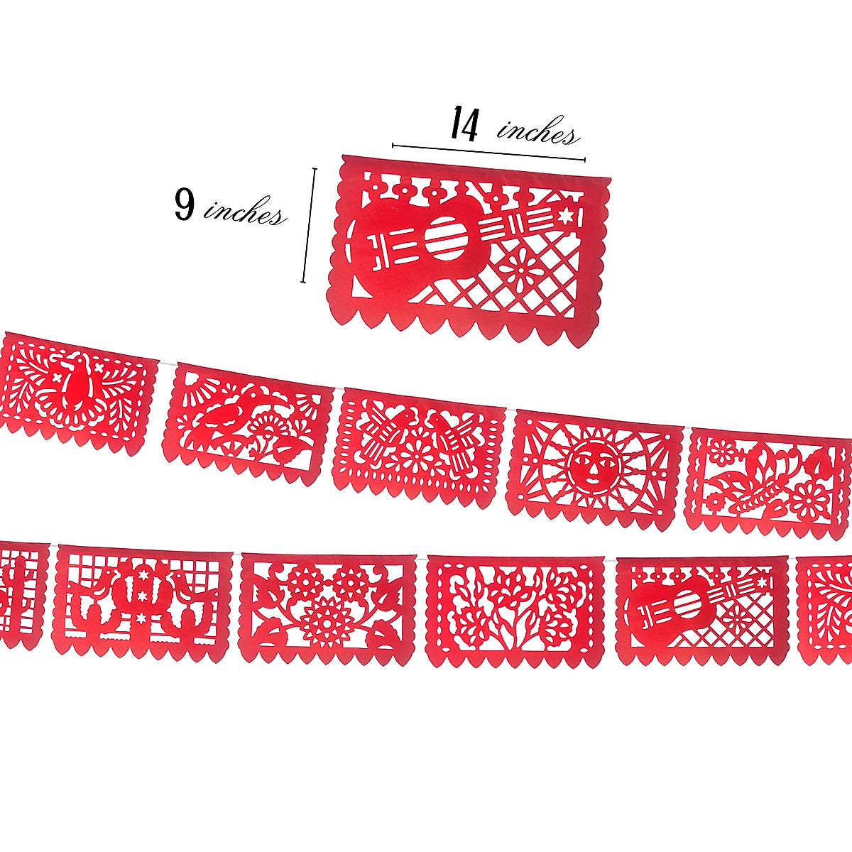 Red Papel Picado Flags, Fiesta Party Decoration, Mexican Paper Banner, Garland, Bunting, Streamers for Birthday Parties, Baby Showers, quinceaneras, Bridal Shower, Engagement Weddings 5 pk | 60ft