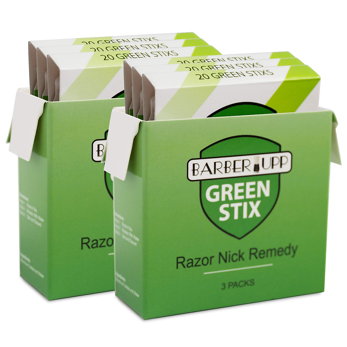 BARBERUPP Styptic Stick Shave Accessories (Green Stix, 6-Pack) Stops Bleeding For Razor Nicks For Men & Women - Sanitary and Great For Barbers or Personal