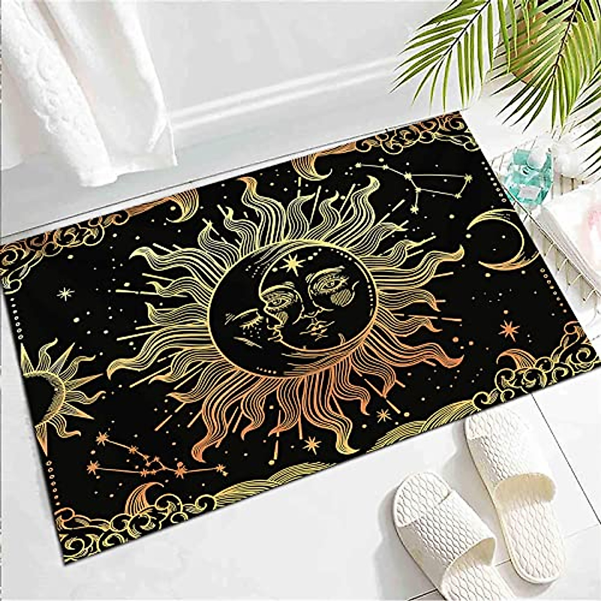 LGGQQW Sun and Moon Area Rug Psychedelic Gold and Black Rug Popular Mystic Carpet for Home Decor