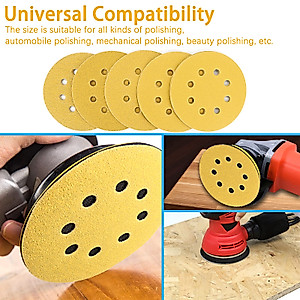 5 Inch Gold Sanding Discs, 80 Grit Sandpaper 8 Hole Sanding Disc Hook and Loop Round Orbital Sander Sandpaper for Wood,100 Pack