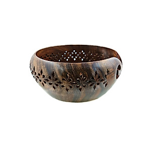 Craft Kart Yarn Bowl Wooden Handmade | Rosewood Crafted Wooden Yarn Bowl | Carved Holes & Drills | Knitting Home Beautiful Crochet Yarn (Whole Yarn Bowl, 7"x3")