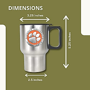 Heritage Pewter Clemson14 oz. Travel Mug | Insulated Tumbler for Coffee, Beverages | Intricately Crafted Metal Pewter Alma Mater Inlay