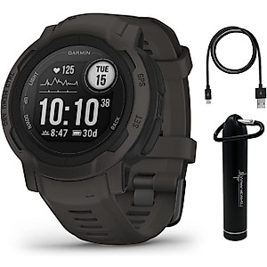 Wearable4U Garmin Instinct 2S GPS Smaller-Sized Rugged Outdoor Smartwatch, Graphite with Corning Gorilla Glass, Multi-GNSS Support Power Bundle