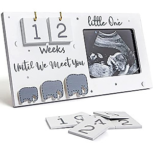 Sonogram Picture Frame, Ultrasound Photo Frame with Baby Countdown Weeks, Baby Announcement, Elephant Nursery Decor for Birth Information, Expecting Parents to be Unique Gifts for Pregnant Women