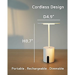 WEILAILUX Cordless Table Lamp Rechargeable, Indoor Outdoor Battery Operated Desk Lamp, Touch Dimmable Night Light with USB Charging, for Bedroom/Patio/Camping/Restaurant/Bar (2Pack White)
