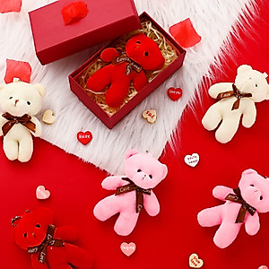 15 Pieces Valentine's Day Mini Bear Toy 4.7 Inch Stuffed Animal Jointed Bear Plush Doll Miniature Bear for Wedding Keychain Birthday Xmas Decorations Party Favors (Red, Pink, White)