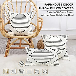 Mecatny Boho Throw Pillow Covers Black and Cream White Pillow Covers 18X18 Set of 2 Farmhouse Decorative Pillow Covers for Couch Sofa Living Room
