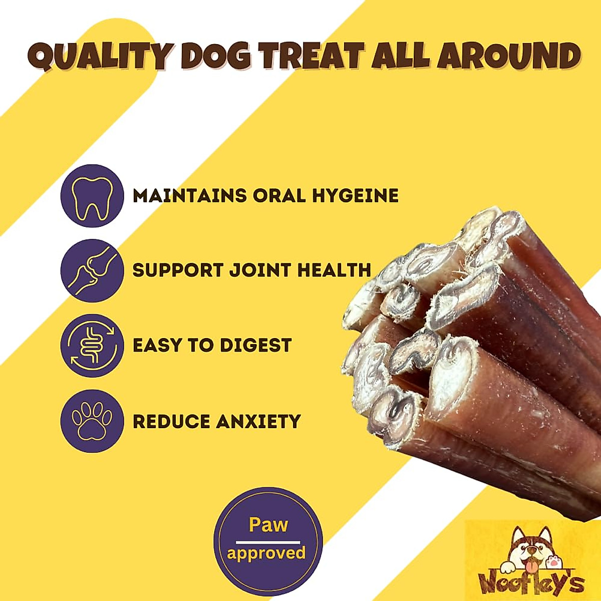 Woofley's 6" Regular Sized Buffalo Bully Sticks - (25 Count) - Bully Sticks for Dogs - Long Lasting Bully Stick Dog Chews