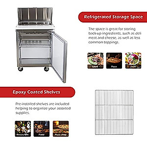 Salad Sandwich Prep Table Refrigerator,ATOSA Commercial 1 door Stainless Steel Salad Sandwich Prep Table Refrigerator MSF8301 for Restaurant Kitchen 6.5 Cu.Ft. 27.5W30D43.7H inch 33℉—38℉
