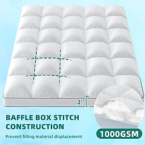 YITAHOME Mattress Pad King Thick Mattress Topper, Bedding Quilted Fitted Soft Mattresses Top, Cooling Breathable Fluffy Mattress Protector with 8-21 Inch Deep Pocket, White