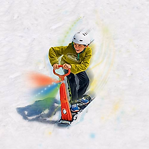 Geospace Original Winter Fun Ski Skooter Sled with Single LED Light: Fold-up Portable Snowboard Kick-Scooter Sled for Use on Snow (RED)