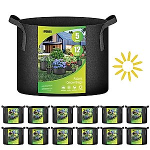 iPower 12-Pack 5 Gallon Grow Bags Heavy Duty Thickened Aeration Nonwoven Fabric Pots with Nylon Handles, for Planting Vegetables, Fruits, Flowers, Black