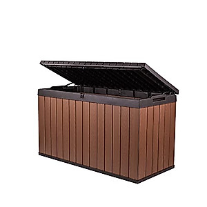 Keter Darwin 150 Gallon Resin Large Deck Box - Organization and Storage for Patio Furniture, Outdoor Cushions, Garden Tools and Pool Toys, Brown & Black