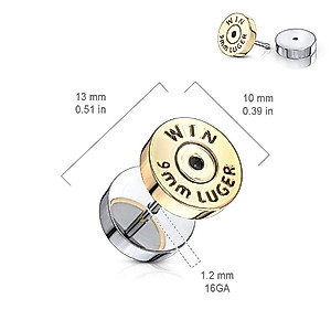 Covet Jewelry Bullet Gold IP 16 Gauge 316L Surgical Steel Fake Plugs