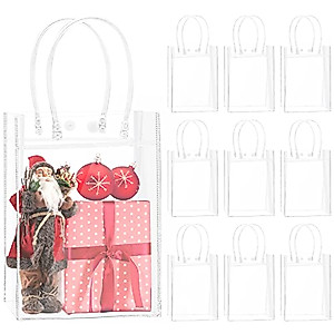 inheming 10 PCS Clear Gift Tote Bags for Party Favor, 5.9 x 2.8 x 7.9 inch Transparent Gift Wrap Bag with Handles, Reusable Shopping Retail Business Boutique Birthday Wedding Party Favor Bags