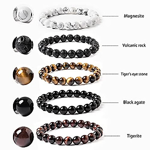 TIGERSTAR Natural Lava Rock Beads Bracelet,Stretch Elastic Bracelets,Adjustable Braided Rope Gemstone Bracelets for Men Women