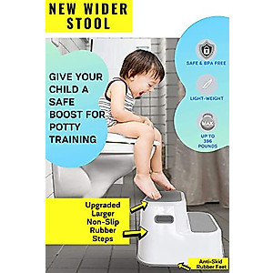 Wider Dual Height 2 Step Stool for Kids | Toddler's Stool for Potty Training and Use in The Bathroom or Kitchen | BPA-Free Strong Soft-Grip Steps for Comfort and Safety (1 Pack, Greige)