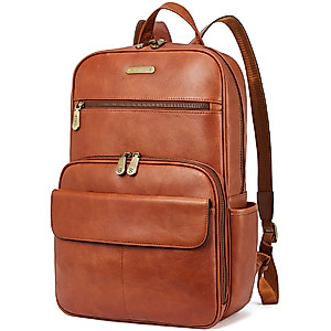 BOSTANTEN Mens Laptop Backpack Genuine Leather 15.6 inch Computer Bag Business Work Travel Daypack Vintage Large Shoulder Bag