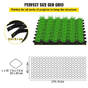 VEVOR Ground Grid 27 ft x 4 ft, 1885 lbs per Sq Ft Load Geo Grid, 2" Depth Permeable Stabilization System for DIY Patio, Walkway, Shed Base, Light Vehicle Driveway, Parking Lot, Grass, and Gravel