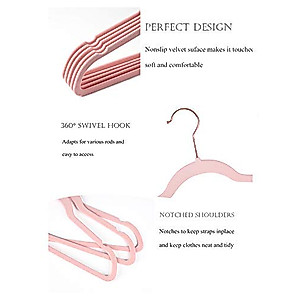 AREKUAEI Premium Blush Pink Velvet Hangers (Pack of 50) Heavyduty - Non Slip - Velvet Suit Hangers - Copper/Rose Gold Hooks,Space Saving Clothes Hangers