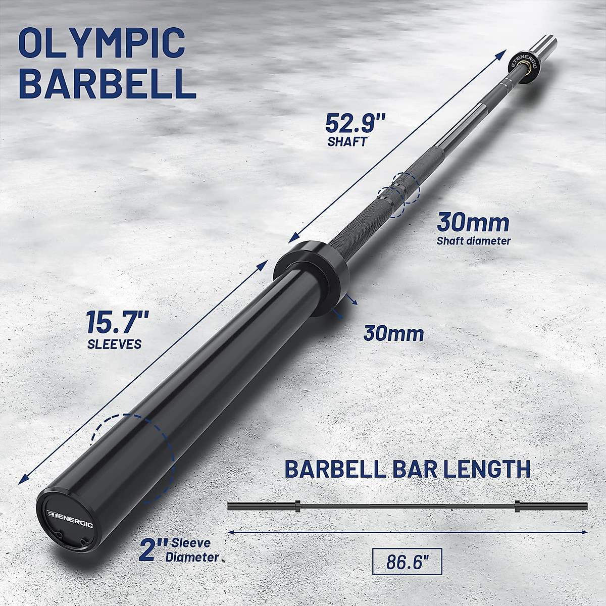 E.T.ENERGIC Olympic Barbell Bar 7 Foot Load 1500-lbs Capacity Available, for Gym Home Exercises, Weightlifting, Powerlifting