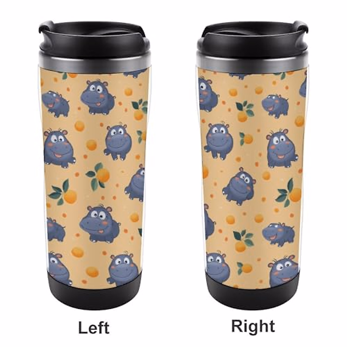 Cute Hippopo Pattern Travel Coffee Mug Reusable Insulated Drinking Cup with Lid for Home Outdoor Works 13 Oz